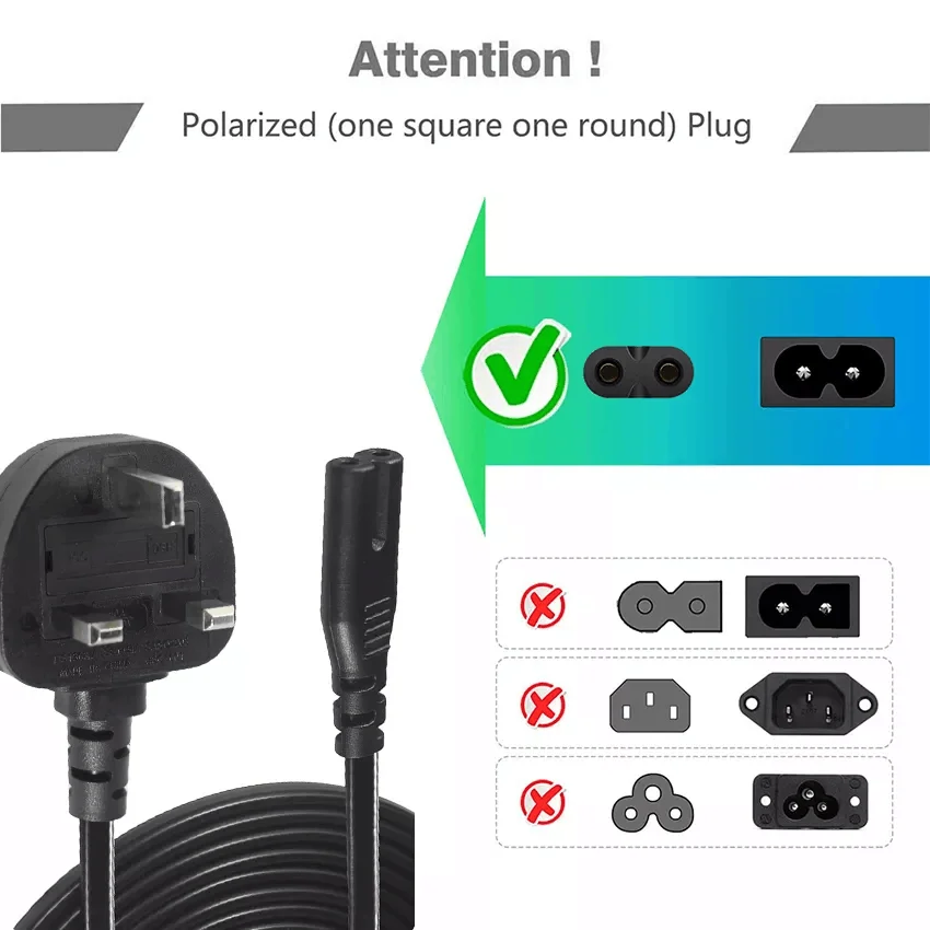 Black Uk Plug To Iec C7 Ac Power Cord, 1.5m, Ce Approved, Oem
