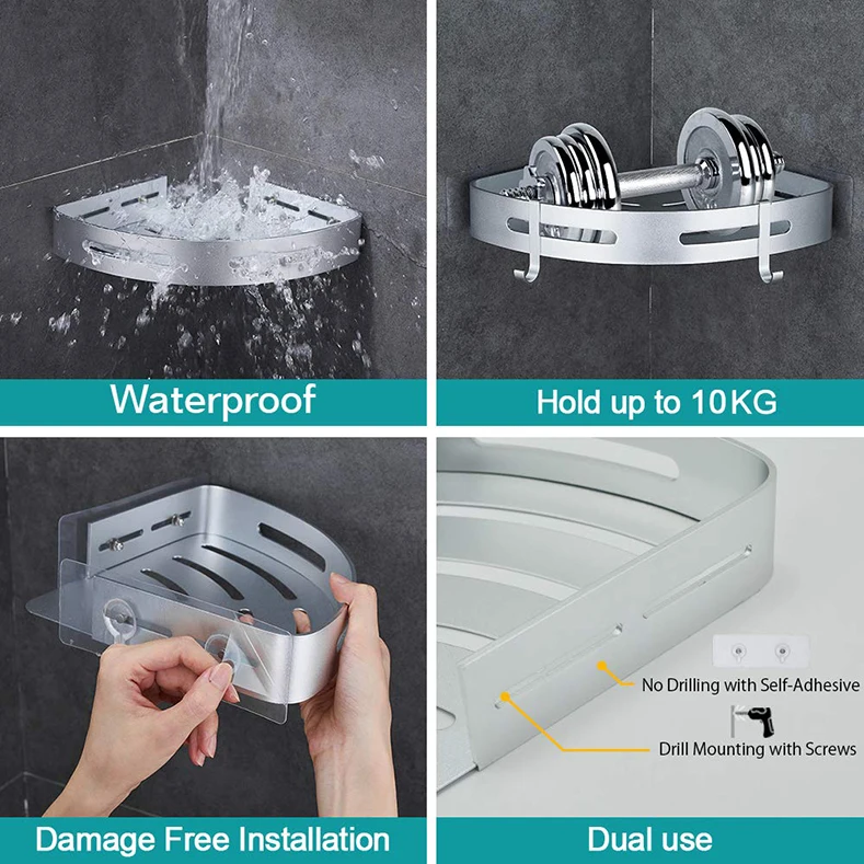 Bathroom Shower Corner Rack Wall Mounted Non Drilled Hole 2-layer ...