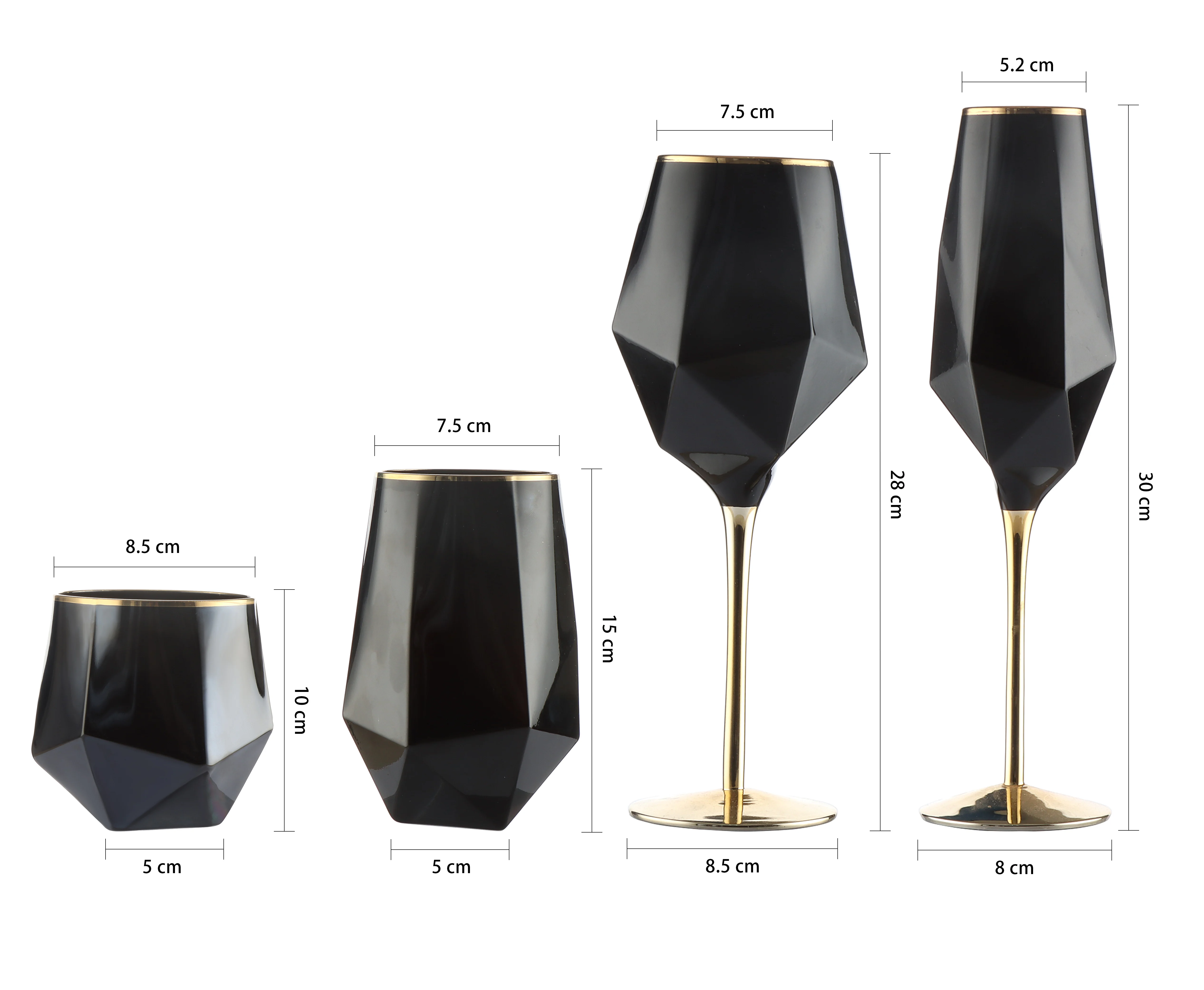 Solid Black Color Wine Glasses With Gold Rim Glass Wine Set Of 4 Champagne Glass Tumbler Glass