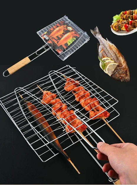 Portable Folding Welded Stainless Steel Square Bbq Grill Basket Net ...