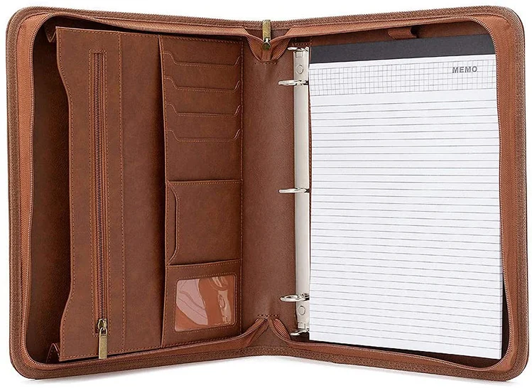Professional Interview Pu Leather Document Binder File Folder Zippered ...
