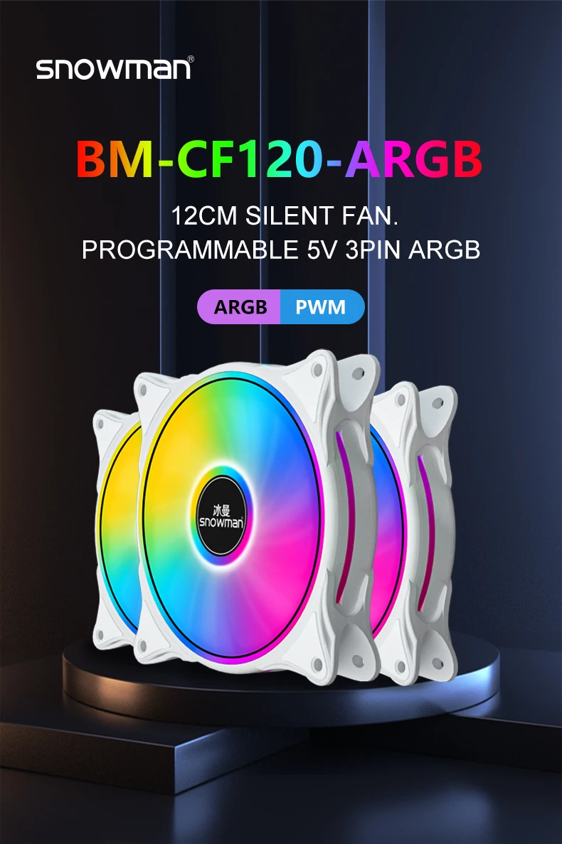 SNOWMAN 120mm ARGB PWM Addressable RGB Clear Blade CPU Cooling Fan ...