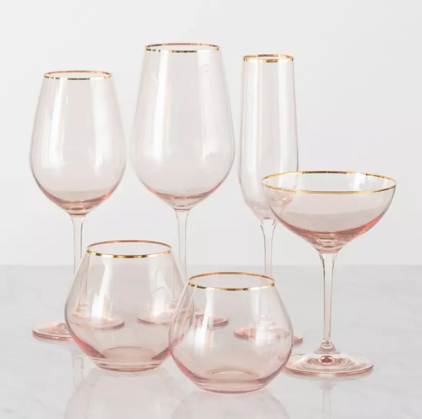 Custom White Long Stem Goblets Gold Rim Glass Wine Stem Glasses For ...