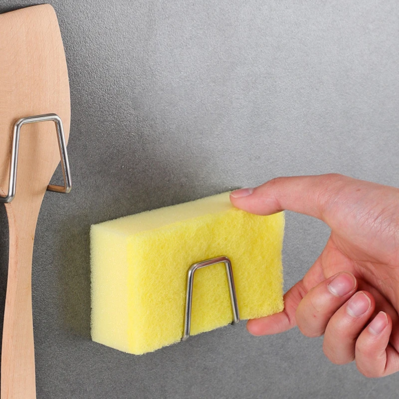 Stainless Steel Adhesive Wall Hook Damage-Free Sink Sponge Hooks ...