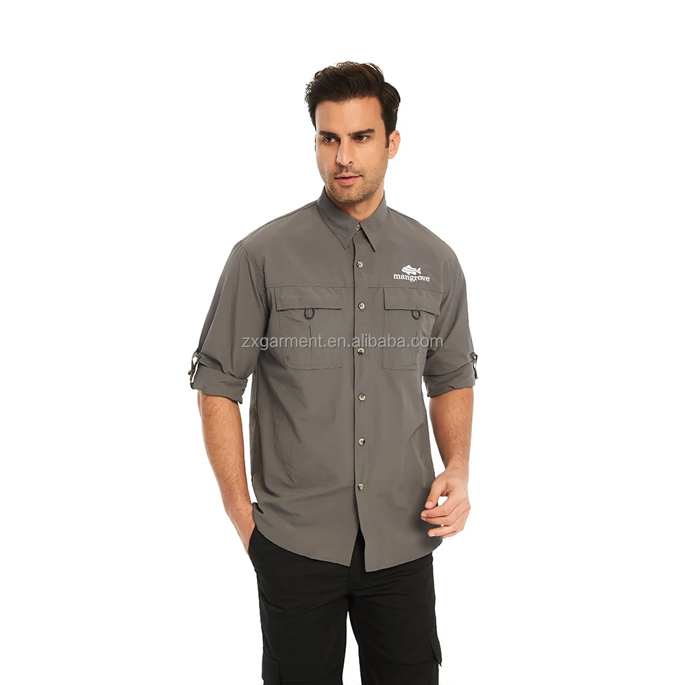 Uv Protection Mens Shirt Adjustable Long Sleeve Cargo Design Cotton ...