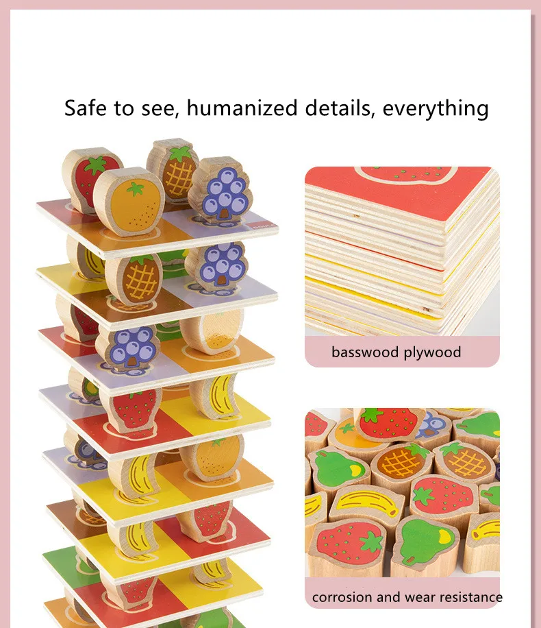 Wooden Fruit Blocks Stacked High Toys Children Early Education Puzzle ...