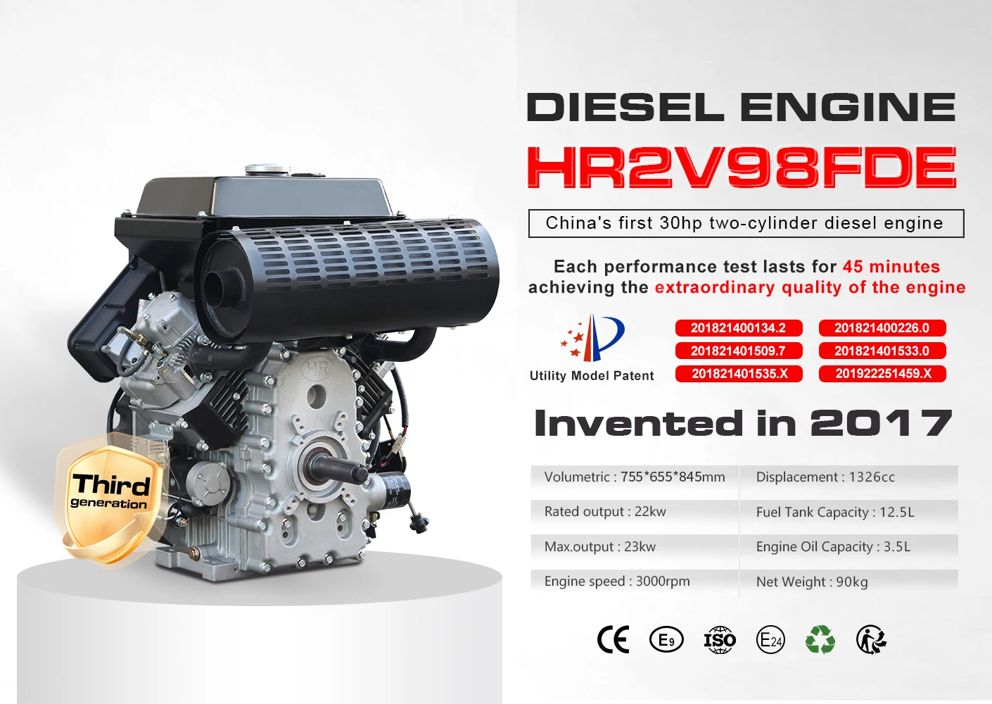 Hi Earns 22KW Air Cooled 2 Cylinder Diesel Engine - 30HP