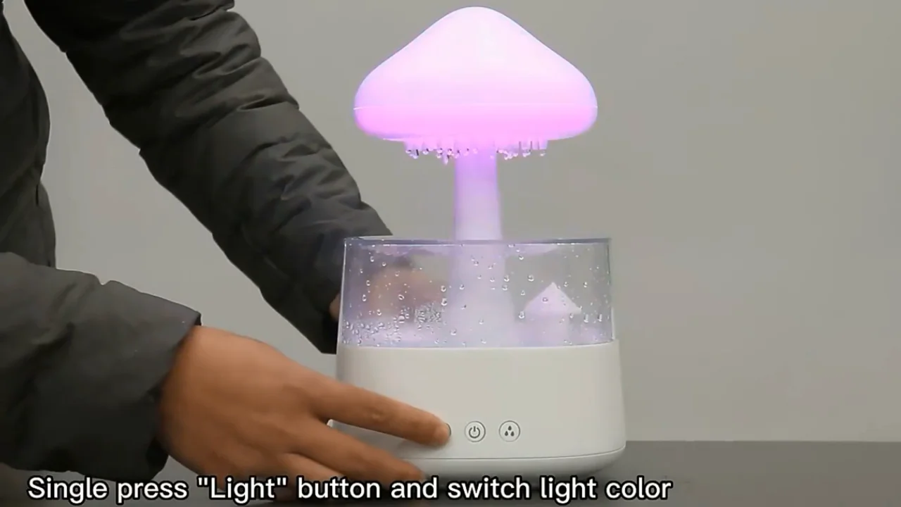 Mushroom Shape Humidifier Rain Fall Fogger Lamp Stem Relax Raindrop ...