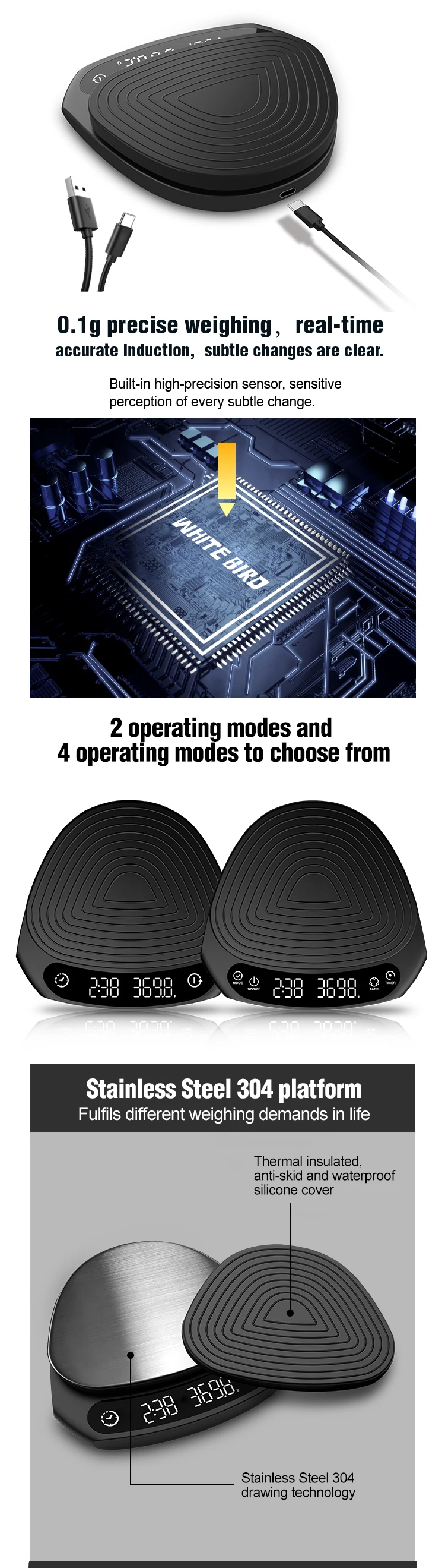 Timemore Smart Coffee Scale Balance De Cuisine With Timer For Barista ...