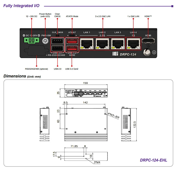 IEI Fanless DIN-Rail Embedded System Compact Industrial Mini PC with Intel Celeron J6412 for ...
