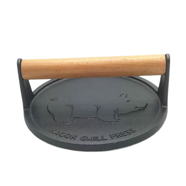 Cast Iron Steak Weight/Bacon Press with Wooden Handle, 7-Inch Heavy ...