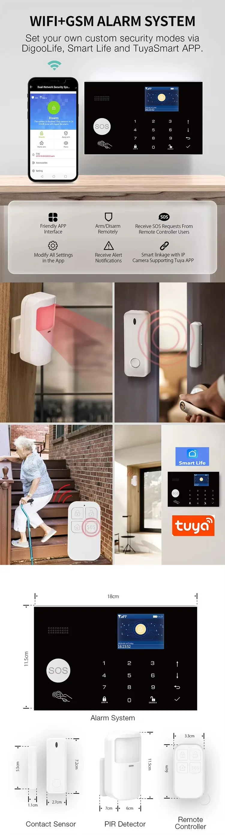 4G SIM Card Insertion & Wi-Fi Wireless Networking Smoke Alarm Control ...