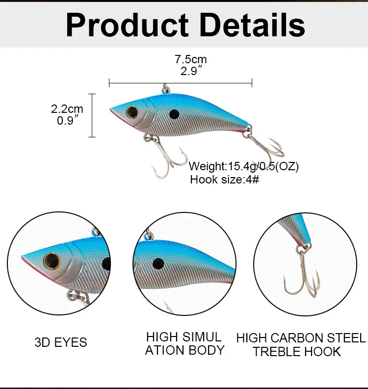 Lipless Crankbait Fishing Lures Sinking Vib 75mm 15g Pike Bait Vib Crank Fishing Lure - Buy ...