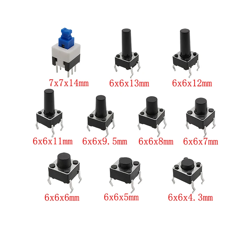 180pcs/box Tactile Push Button Switch 10 Values 6x6mm Micro Momentary ...