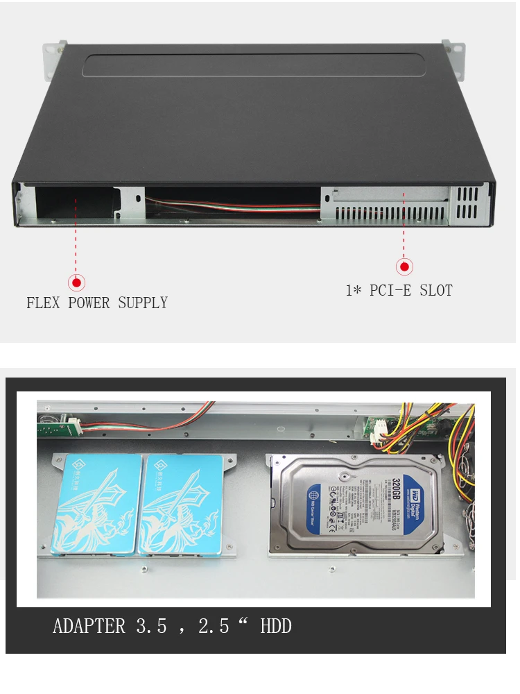 Aluminum Panel 19inch 1U Rackmount Server Chassis for AI