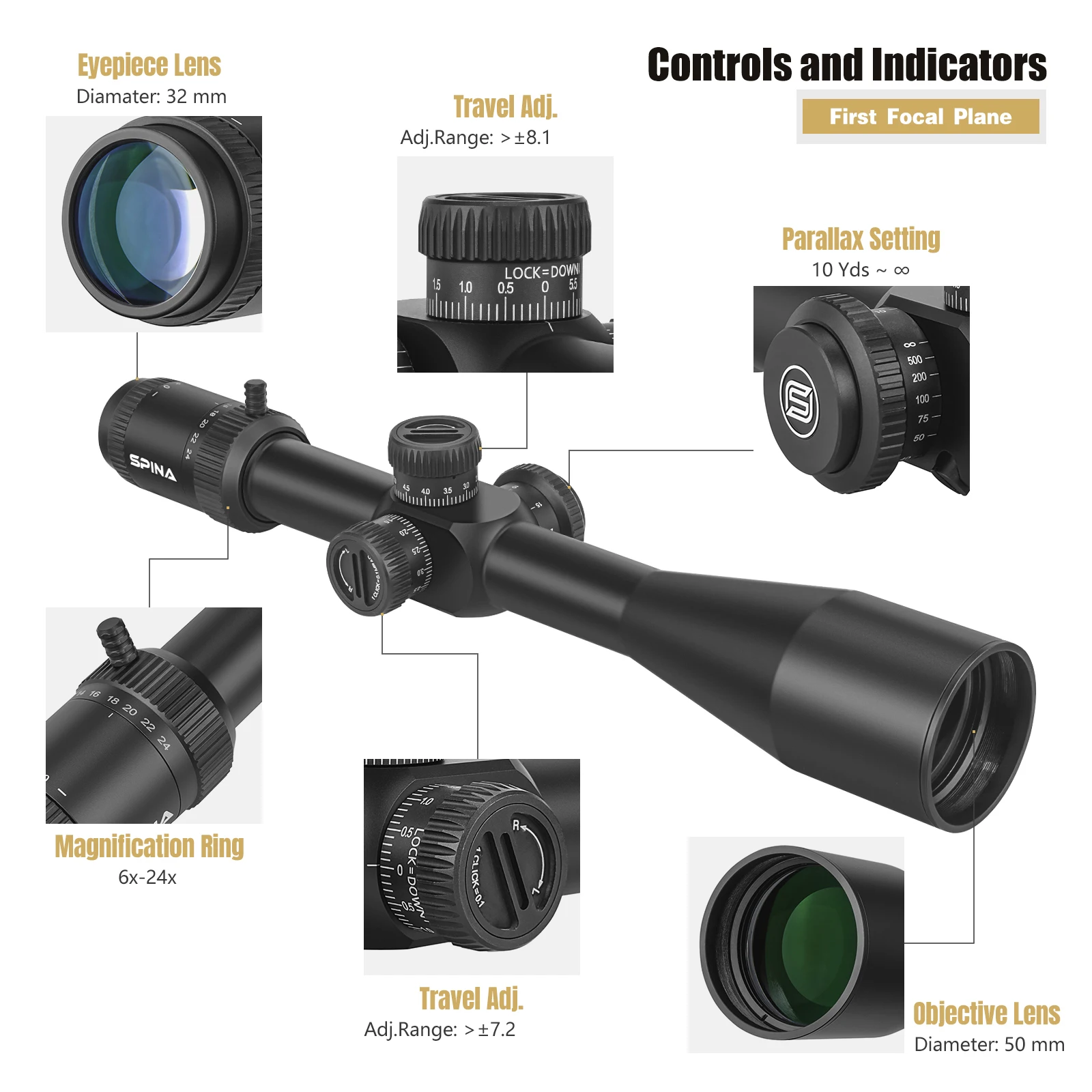 Long Range Tactical Hunting Scopes 6-24x50 FFP Telescopic Sight with ...