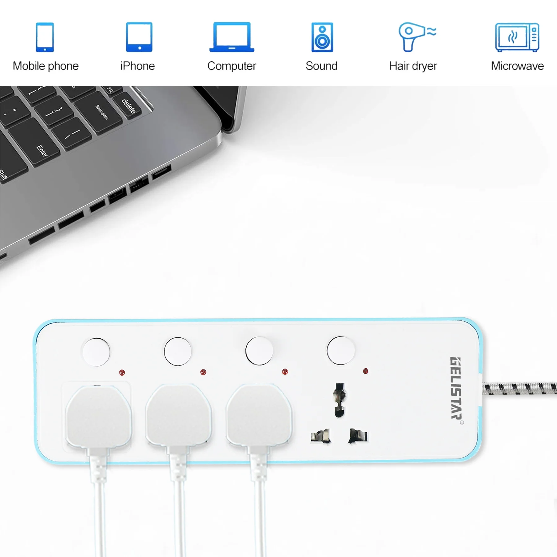 Individual Switch Universal Standard Outlets Power Strip Multi Plug 4 ...