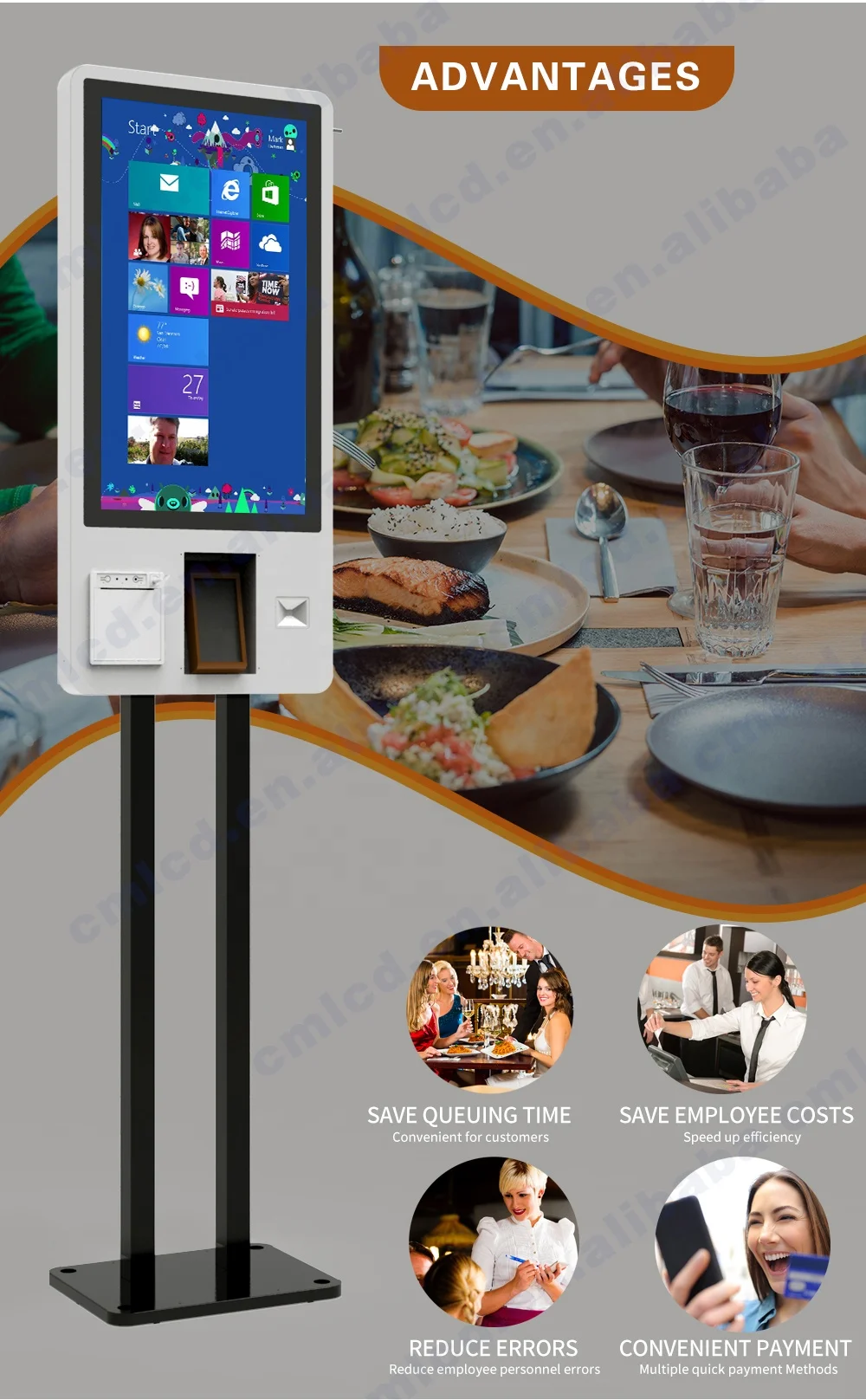 Restaurant 27 Inch Self Service Built in QR Code Scanner POS Payment ...