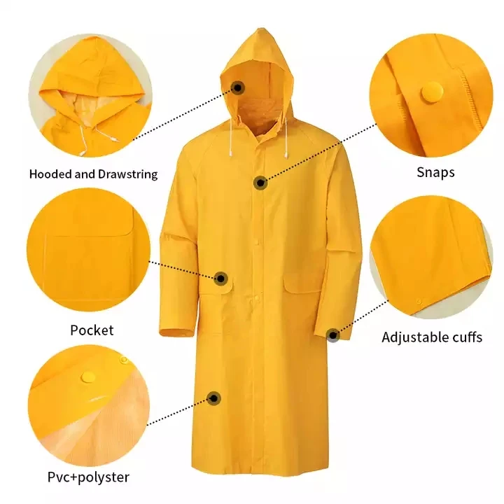 Custom Raining Coat Pvc Long Raincoat Yellow Water Proof Heavy Duty Pvc ...