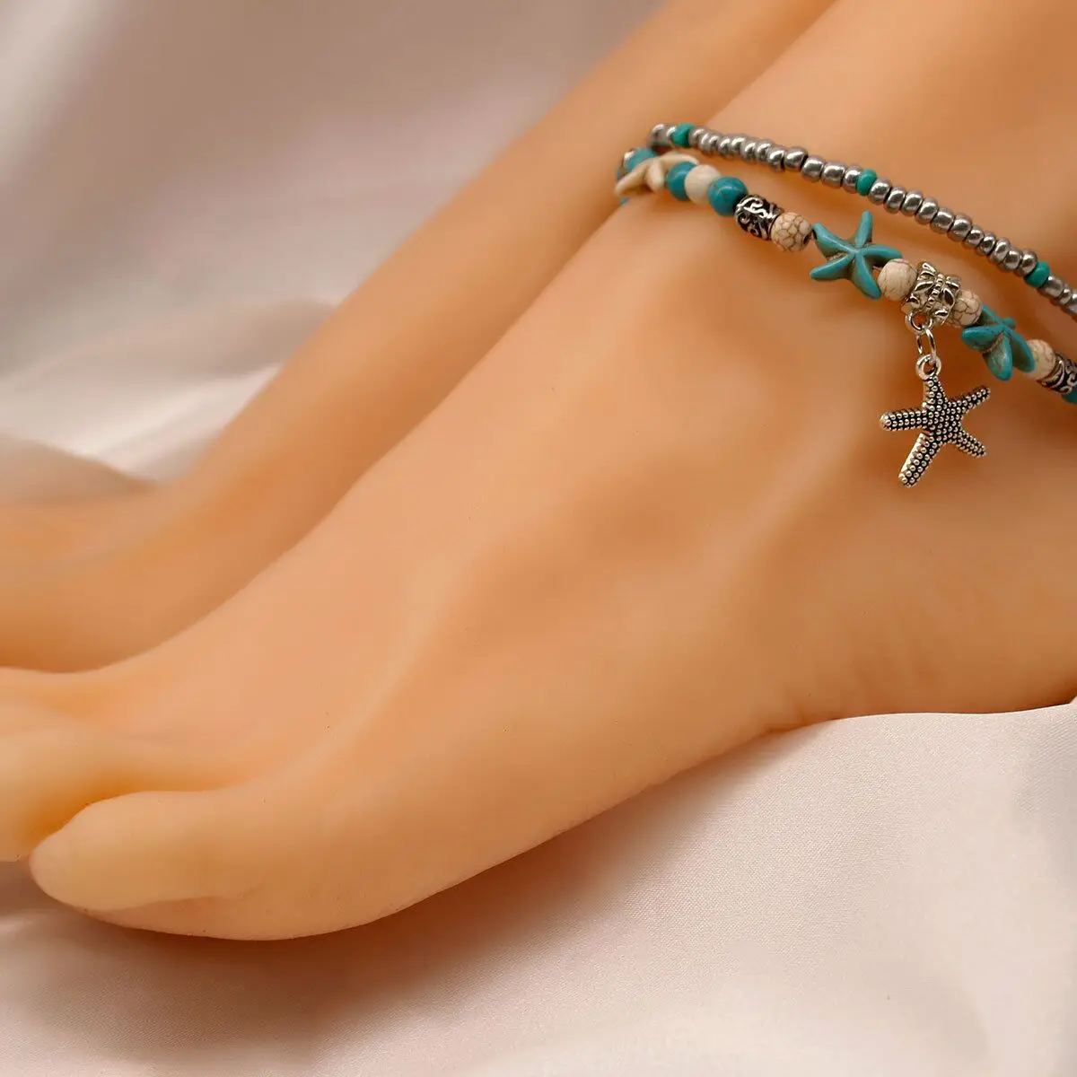 Fashion Beach Style Double Layered Cute Blue Starfish Turquoise Turtle ...