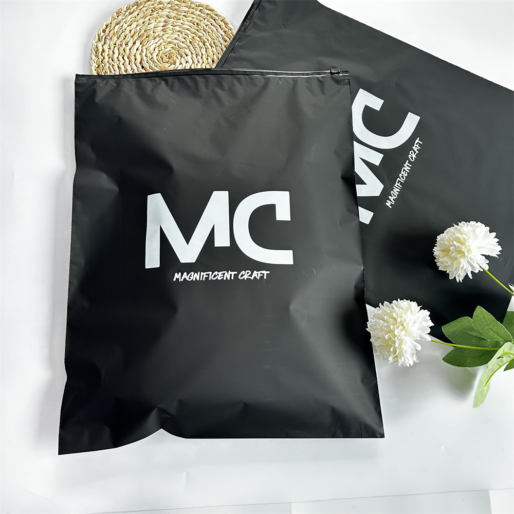 Customized Black Clothing Zip Lock Poly Bags - Biodegradable