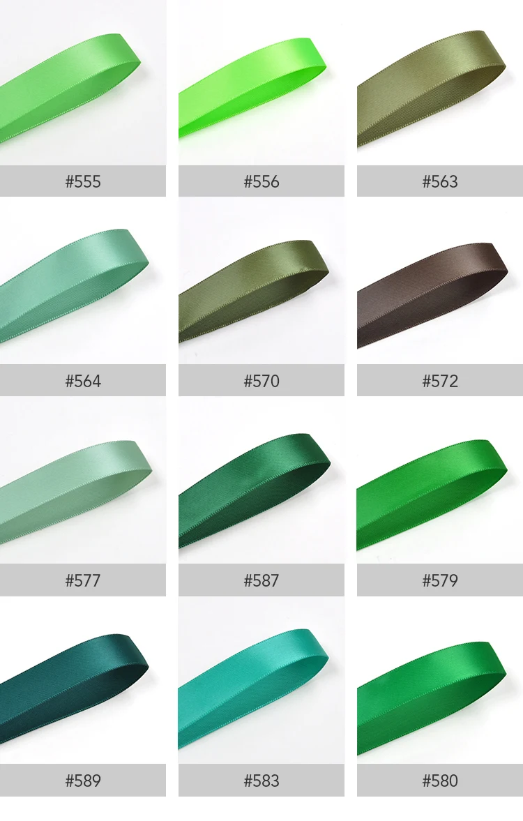 1.5 Inch Polyester Green Colors 38MM Solid Color Double Faced Satin ...
