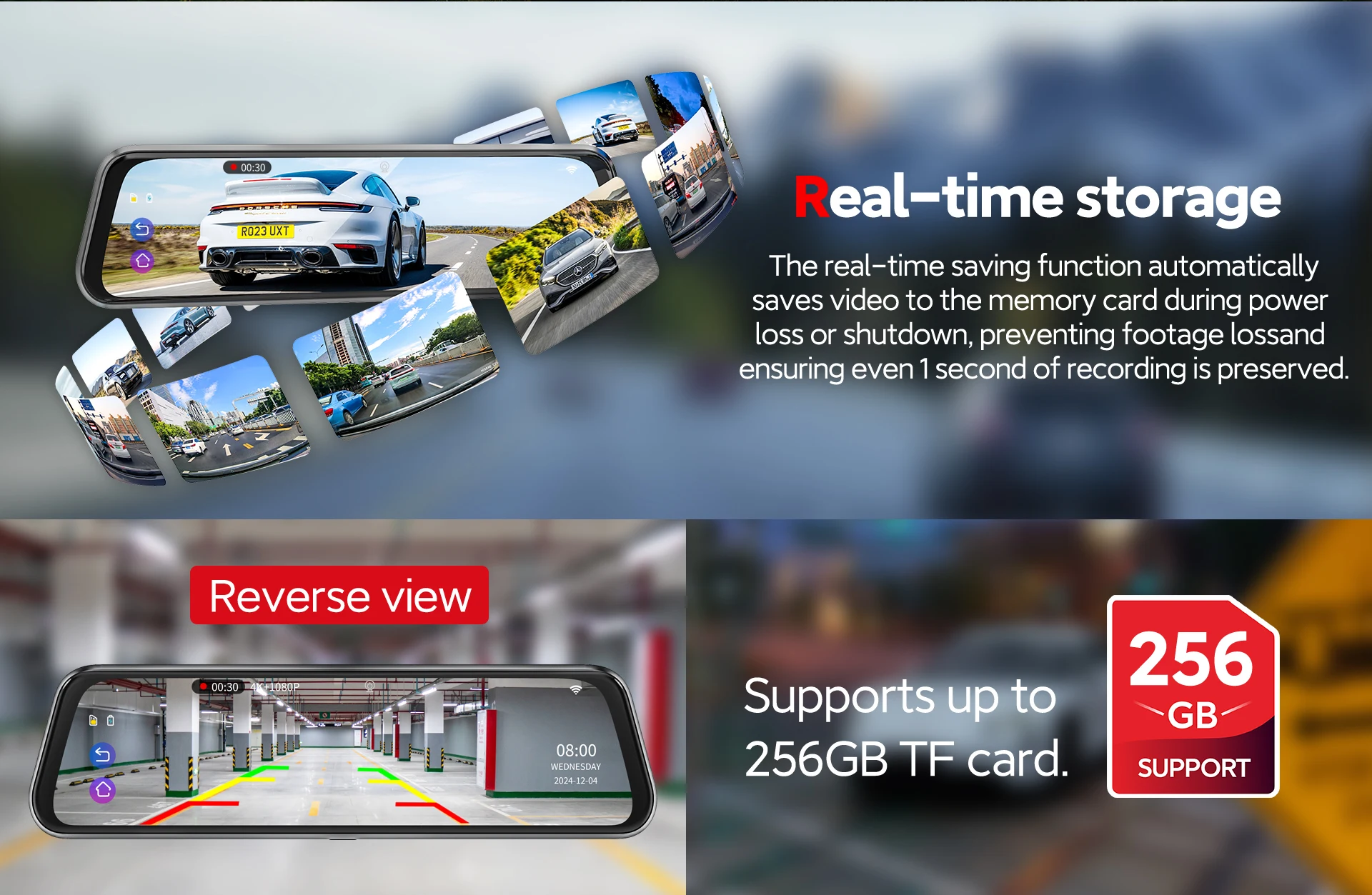 Smart DVR Carplay AUTO WIFI Dash Cam - Front & Rear View