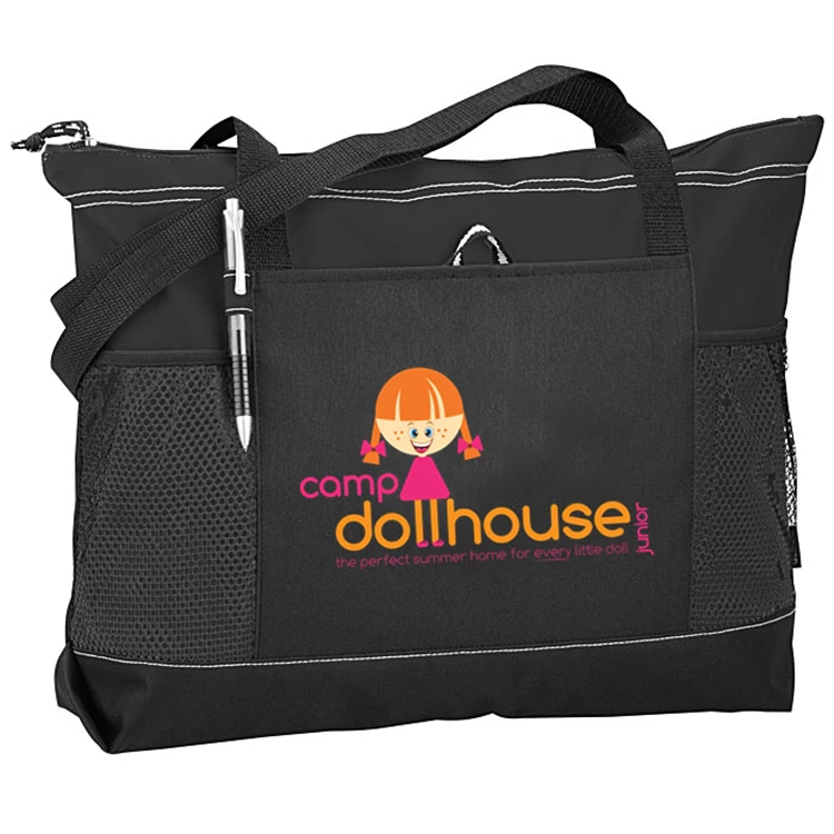 Custom Standard Size Zipper Conference 600D Polyester Shopping Tote ...