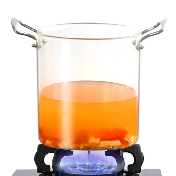 Handblown large size transparent glass cooking pot, clear glass soup ...