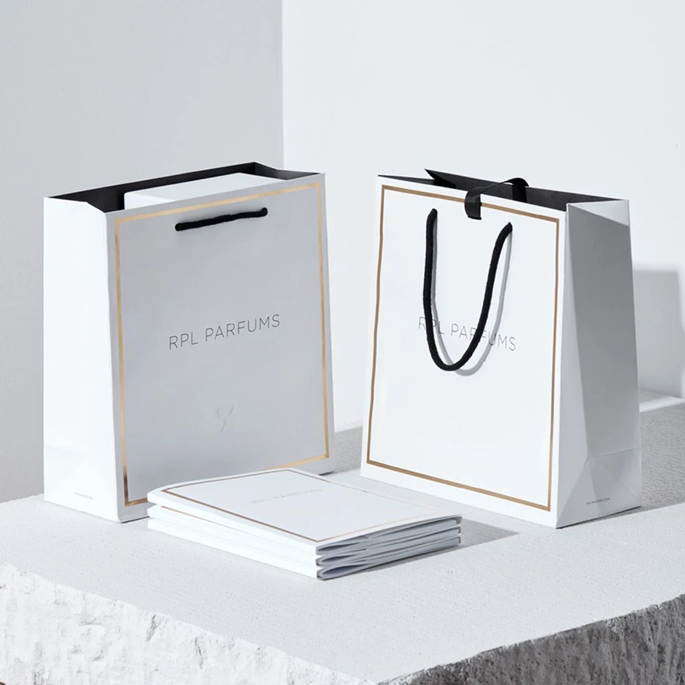 Custom Printed Brand Logo Luxury Clothes Packaging White Paper Shopping ...