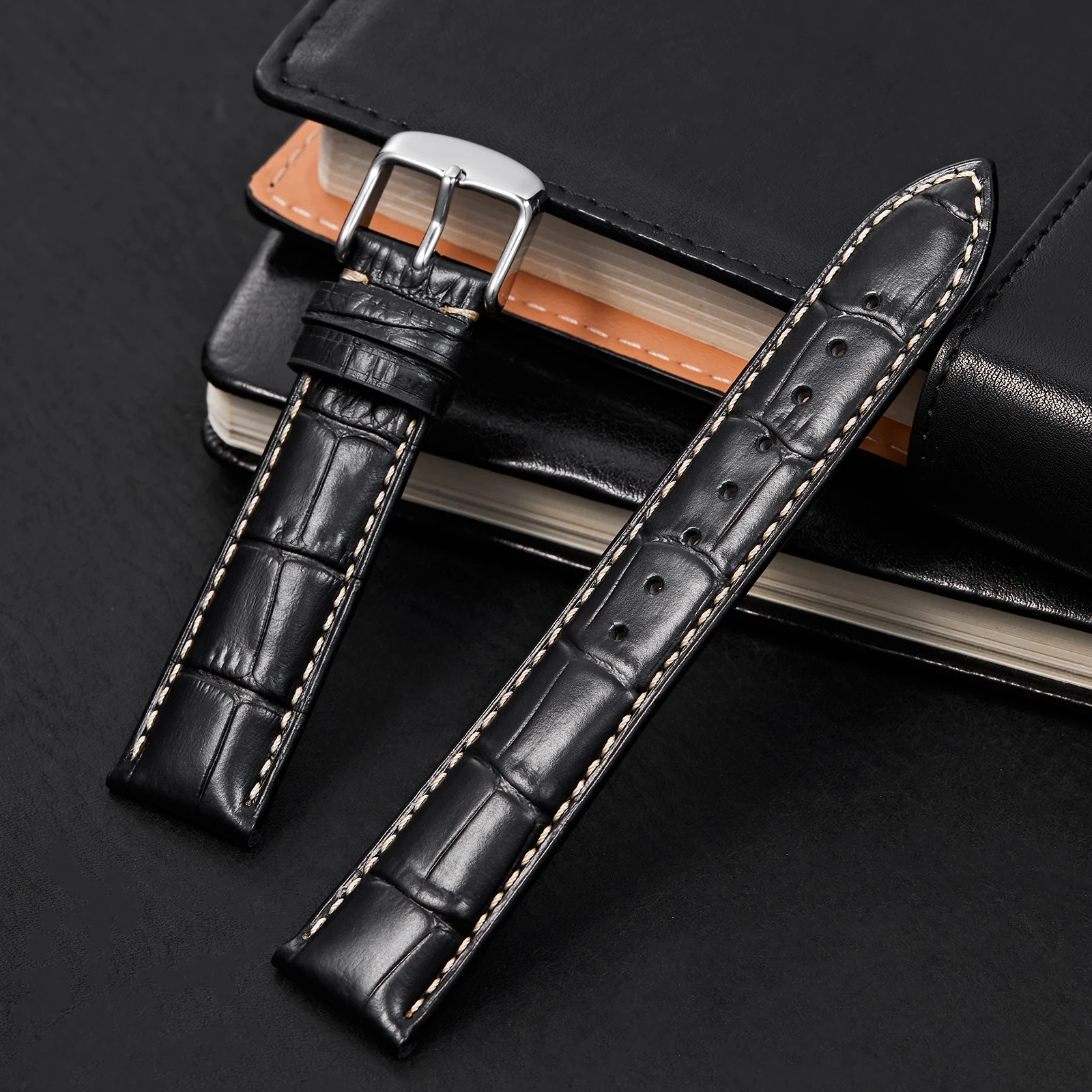 Genuine Leather Watch Straps Crocodile Embossed Cowhide Leather Watch ...