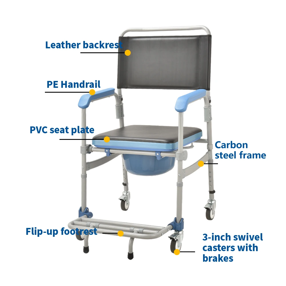 Mobile Commode Chair With Wheels for Elderly Home Care Rehabilitation ...