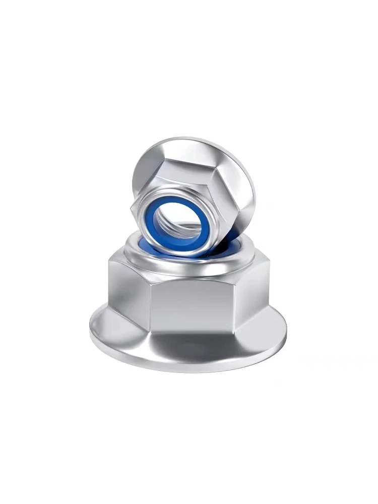 304 Stainless Steel Flange Nut Lock Hex Nut Nylon Self-locking Antislip ...