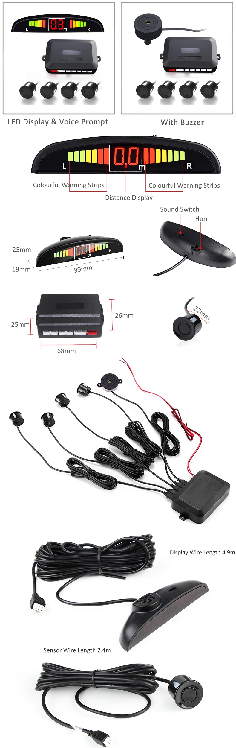 Issr Reverse Parking Sensor With Buzzer Led Reversing Sensor Switch ...