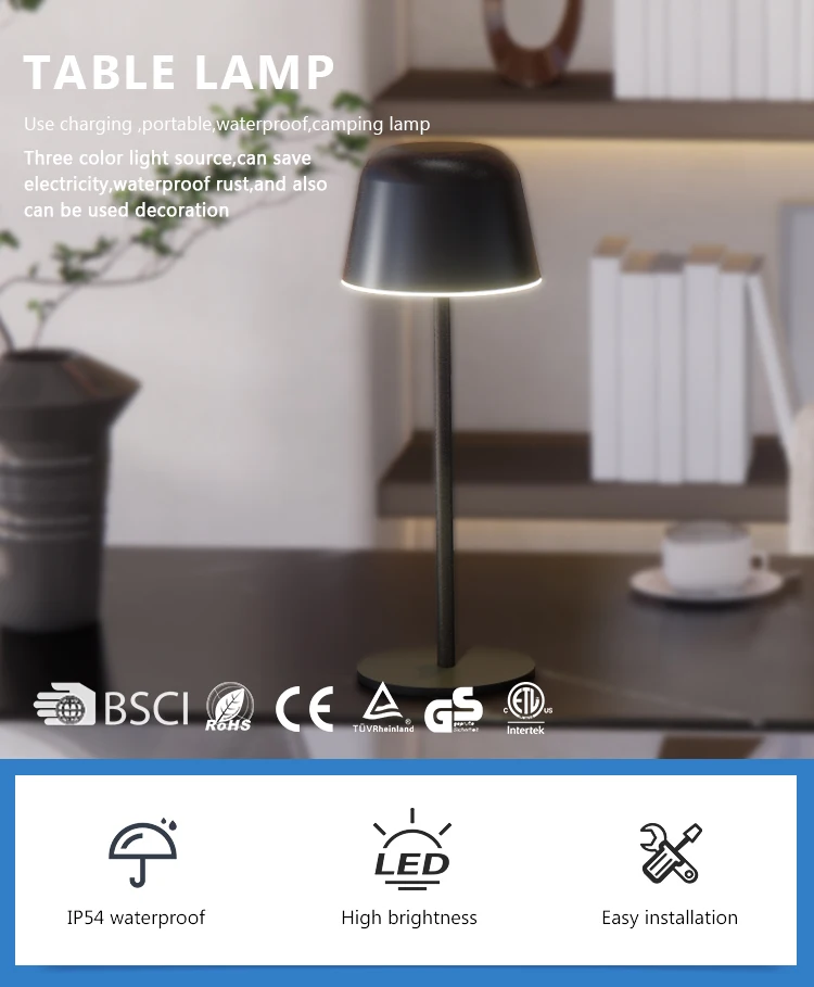 Modern Rechargeable IP54 Table Lamp Indoor Outdoor Aluminum Body Shade ...