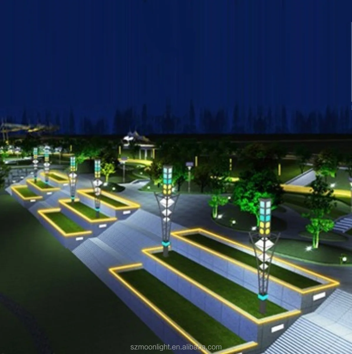 Stainless Steel Linear Tree Lighting - RGB Color Outdoor