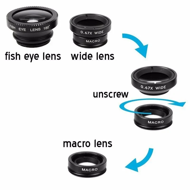 3 in 1 Wide Angle Macro Fish Eye Lens for Smartphone Photography