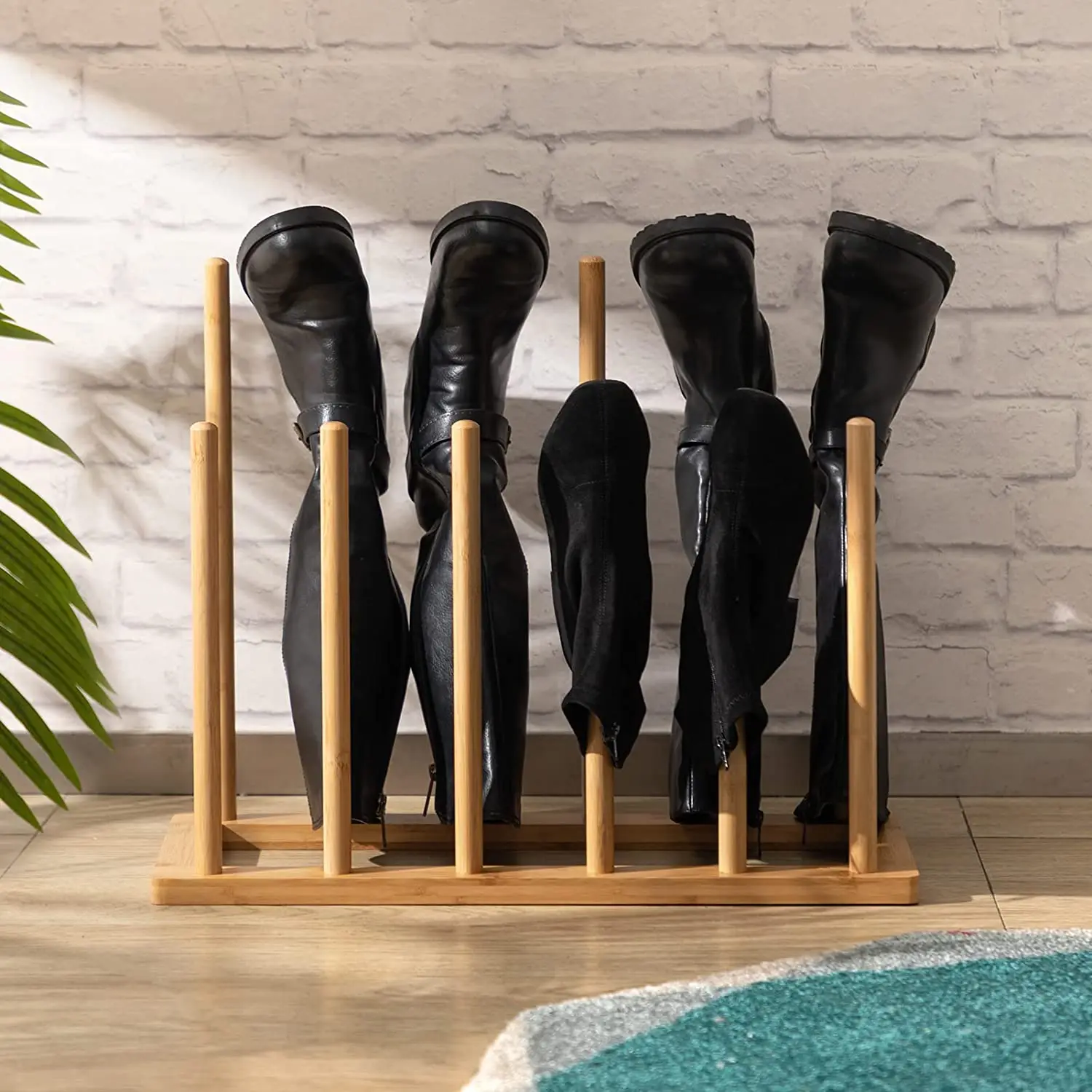 6 Pair Stand Alone Boots Shoe Shelf Storage Rack Wooden Bamboo Shoe ...