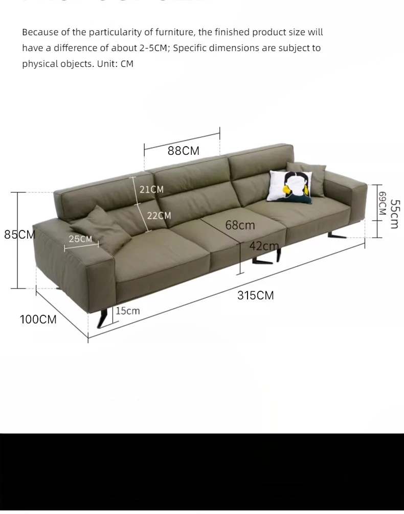Italian Minimalist Genuine Leather High-leg Sofa Tofu Block Modern Four ...