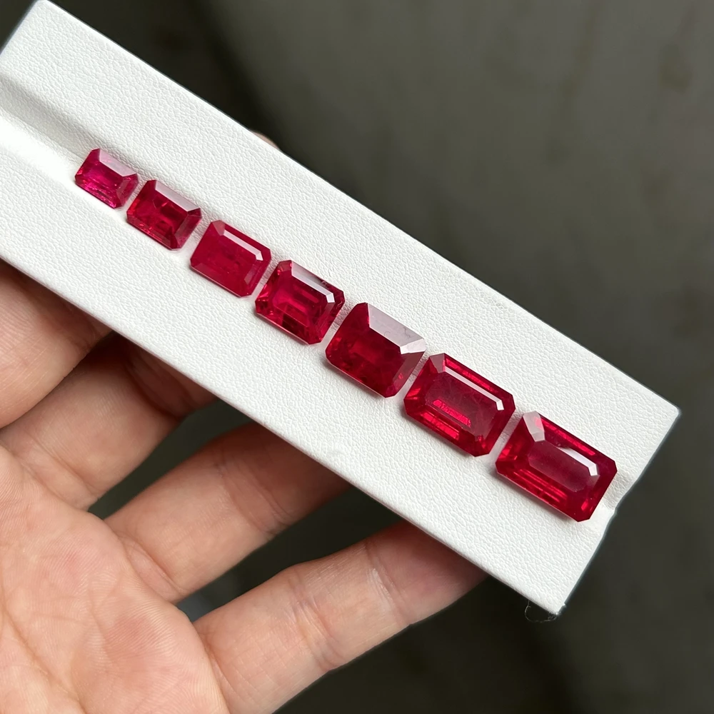 Lab Grown Synthetic Emerald Cut 5x7mm 1 Carat Inclusion Ruby Gemstones ...