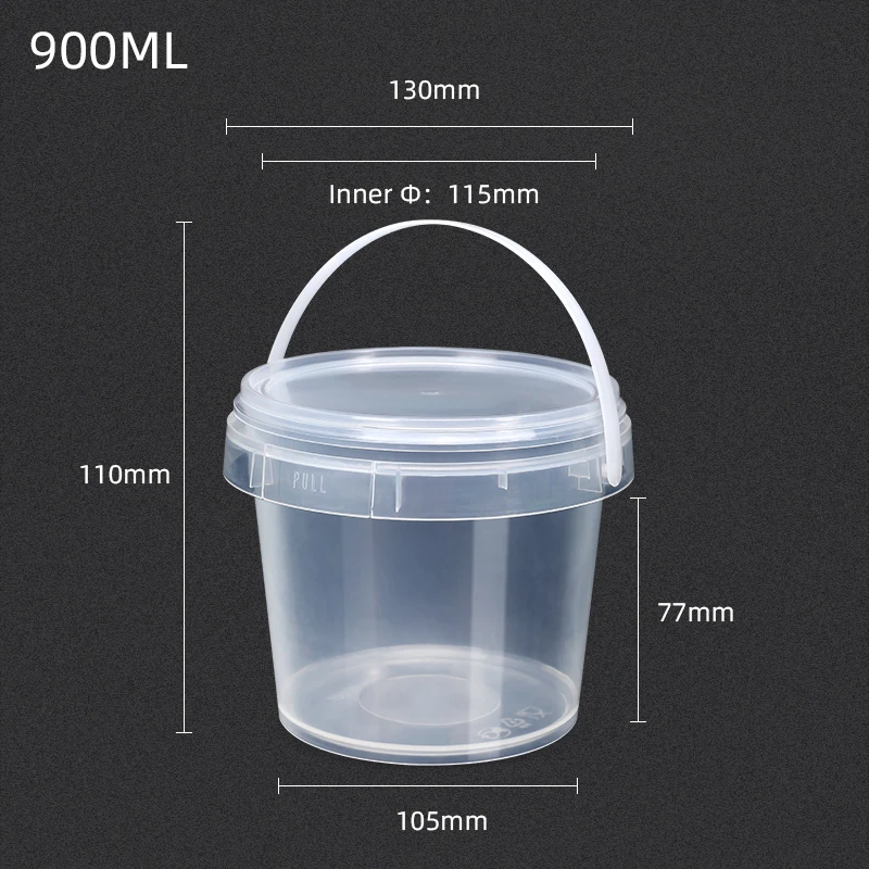 500ml Clear Plastic Bucket Food Package Pail With Handle - Tight ...