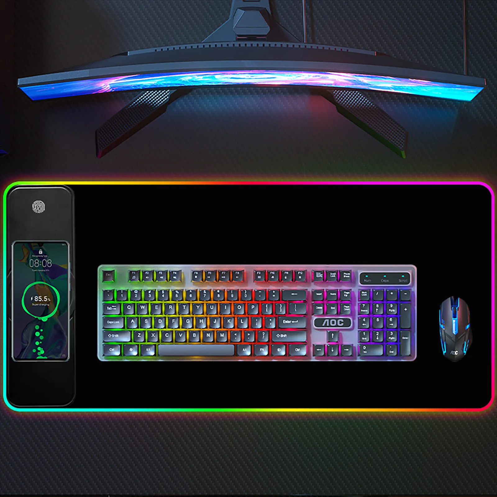 15W Wireless Charging Large RGB Mouse Pad - Black Customizable Gaming ...