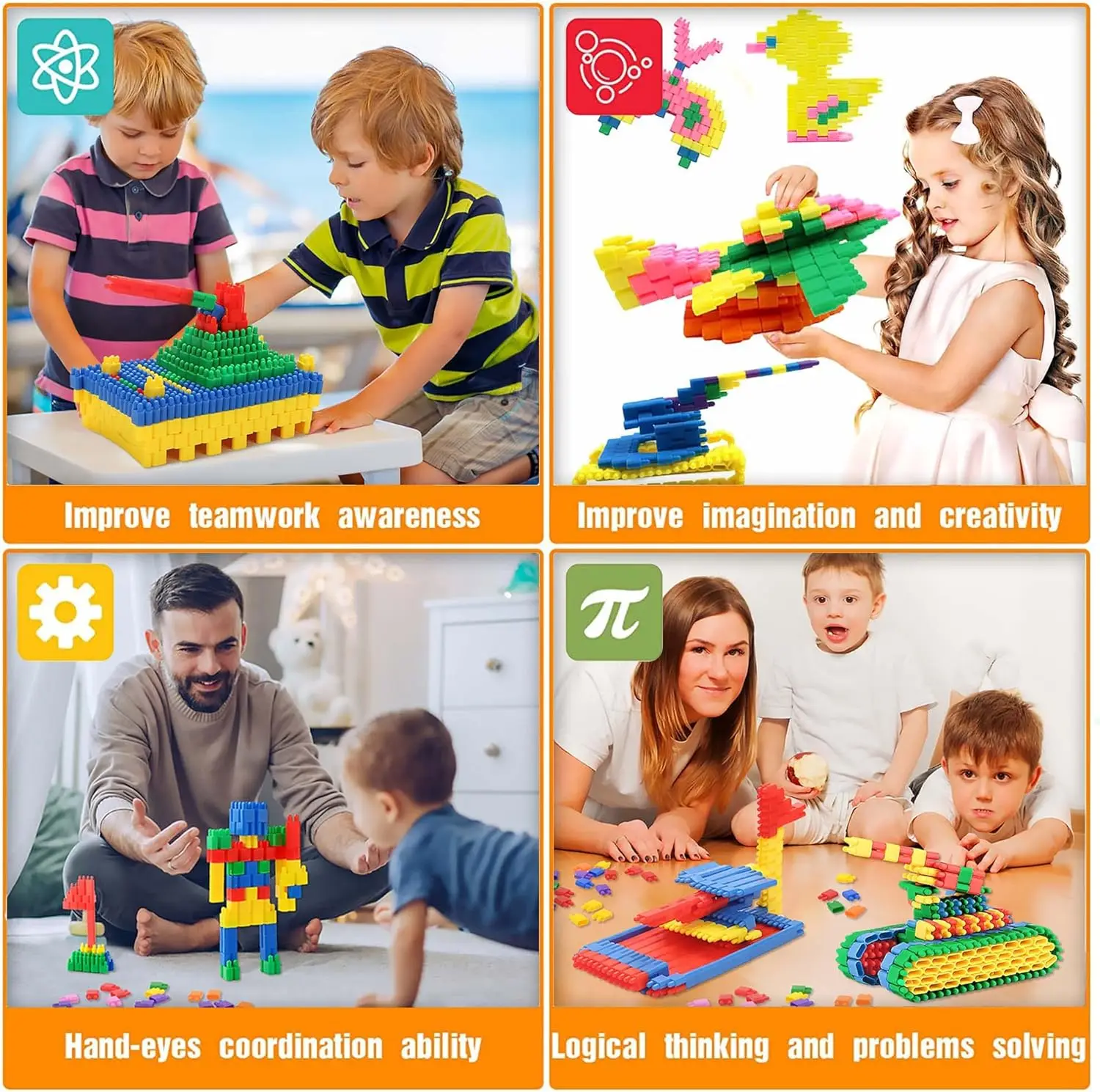 Kids 620pcs STEM Educational Building Blocks Set PP DIY Construction ...