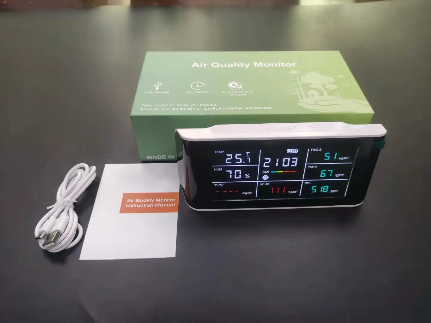 Air Quality Monitor Co2 Meter Pm2.5 Pollution Sensor Laser Scattering ...