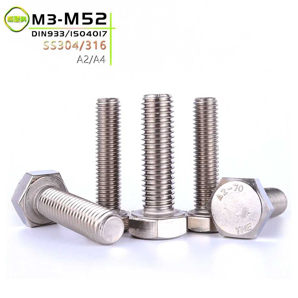 Fastener Manufacturer Stainless Steel Hex Bolt Full Thread Hexagon Head Screw Bolt Din933 Bolt ...