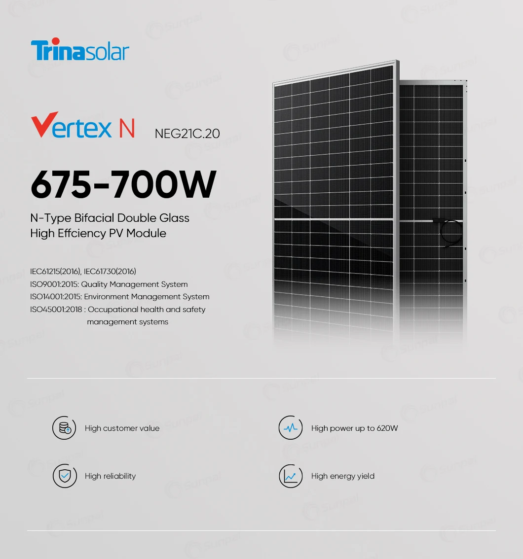 Trina Vertex Hjt Bifacial Solar Panels 600W 670W 680W 700W N Type Topcon Solar Panel Hjt ...