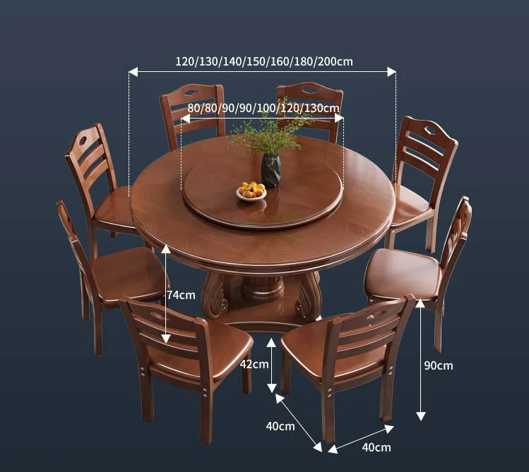 New Chinese Solid Round Wood Dinner Table Turntable Dining Table and ...