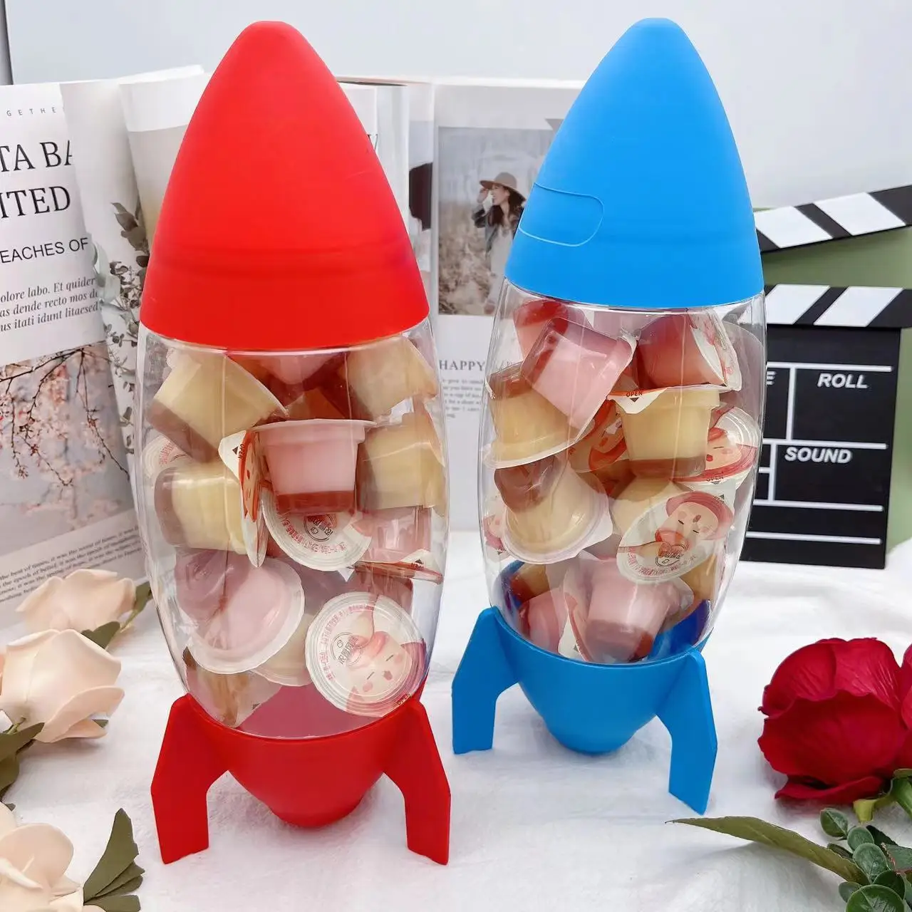 Candy Jelly Toy Bricks Plastic PET Rocket Jar Lean Supplier