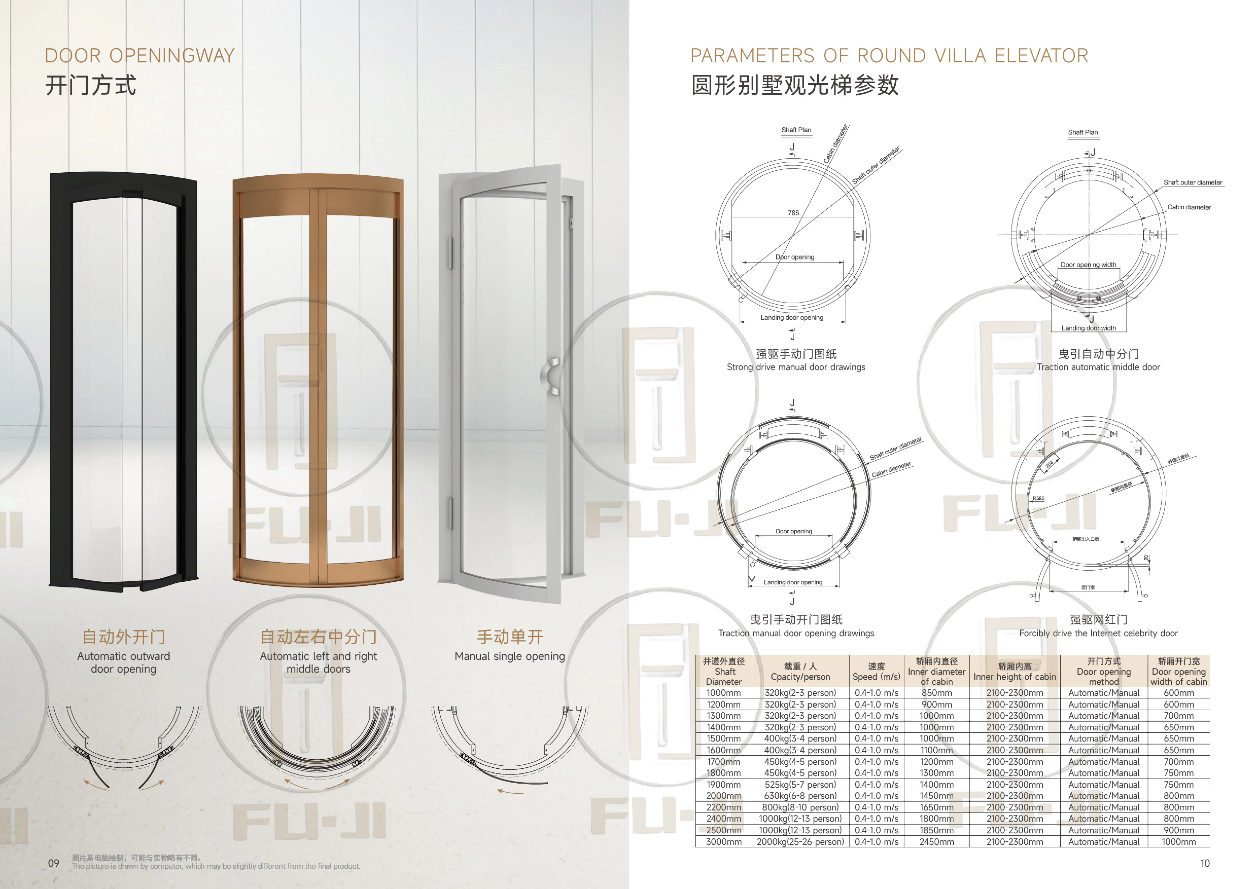FUJI Round Glass Elevator - Ideal for Villa and Home Use