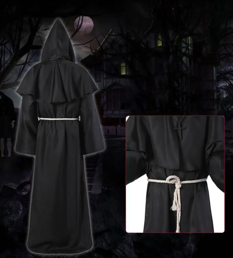 Medieval Hooded Monk Renaissance Priest Robe Costume Cosplay - Buy Monk ...